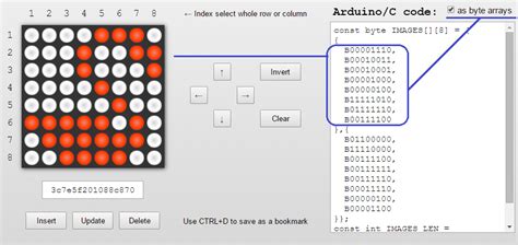 software rnd arduino led matrix state as array of bytes