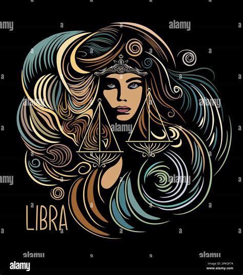 Libra Zodiac Sign Beautiful Girl Hand Drawn Vector Stock Vector Image