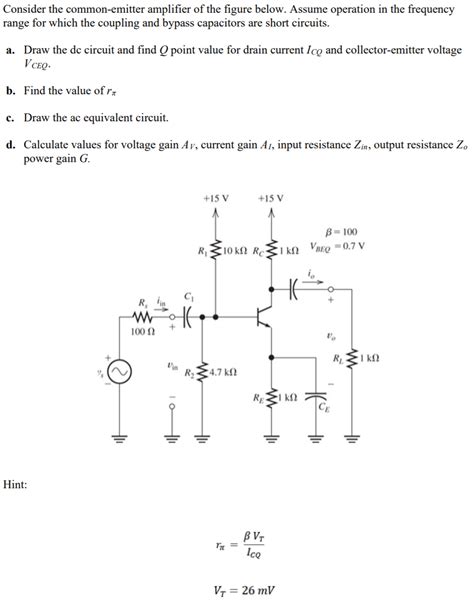 Solved Consider The Common Emitter Amplifier Of The Figure