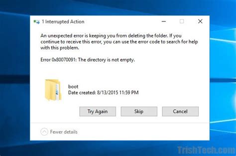 fix error 0x80070091 when deleting files in windows 10