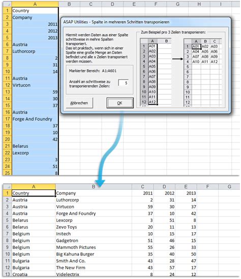 asap utilities for excel spalten and zeilen spalte in