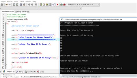 c program for linear search