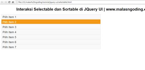 interaksi selectable dan sortable di jquery ui jquery ui