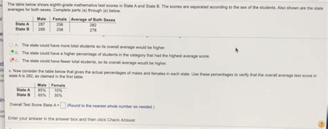 solved grade mathematics test scores in state a and state b