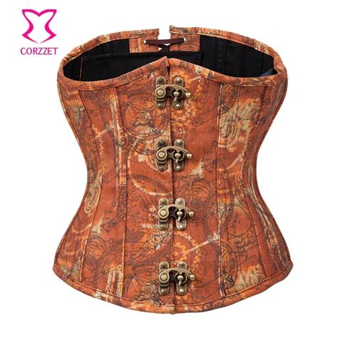 Brown Vintage Gothic Waist Trainer Corsets Steampunk Corselet Underbust