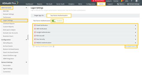 enable 2fa 2fa manageengine adaudit plus