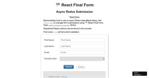 🏁 react final form async redux submission hook codesandbox