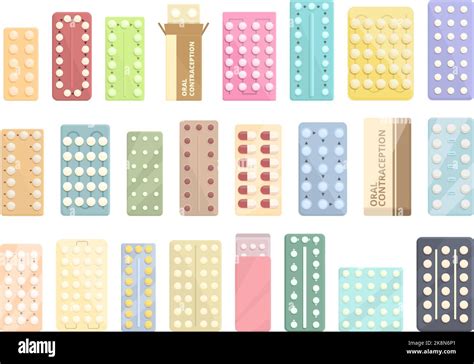 Female Oral Contraception Icons Set Cartoon Vector Birth Control Oral