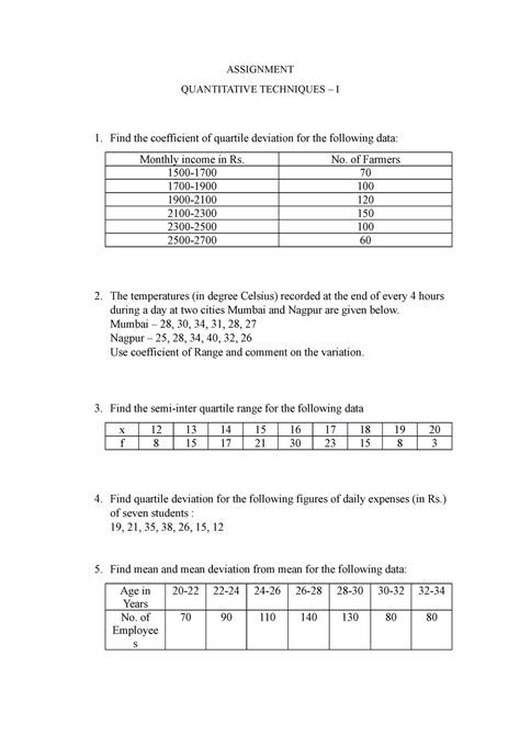Assignment On Dispersion Assignment Quantitative Techniques I Find