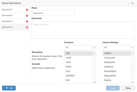 configuring expression columns with syncfusion web reportdesigner