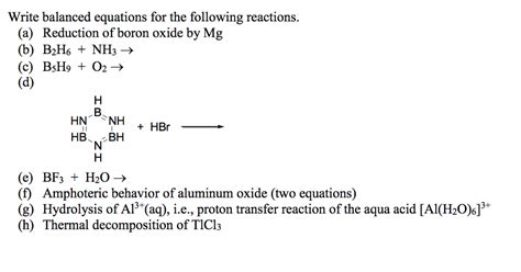 Solved Write Balanced Equations For The Following Reactions