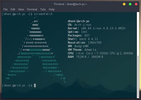 screenfetch display system information on terminal with a