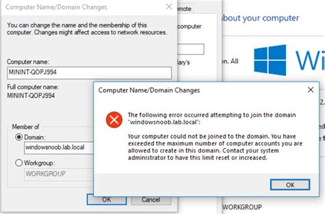 how to fix “exceeded the maximum number of computer accounts allowed to