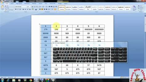 shortcut key to select entire row column and table in word