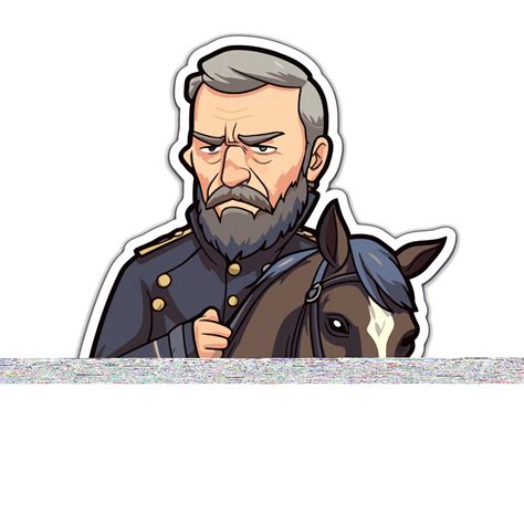 말을 타는 남자가 있는 스티커 일러스트 벡터 고립 된 만화 율리시스의 그랜트와 스티커 디자인 상표 스티커 일러스트 Png