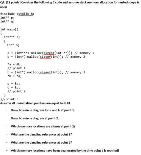 solved q4 12 points] consider the following c code and