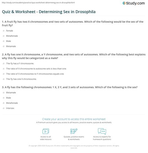 quiz and worksheet determining sex in drosophila