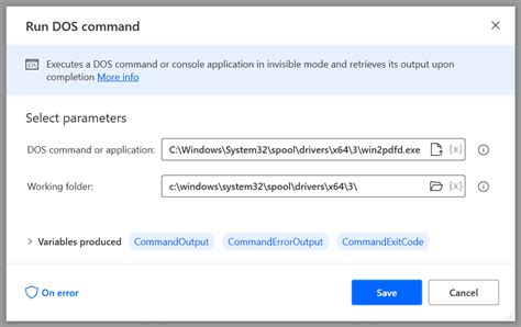 how to use the win2pdf command line with power automate desktop