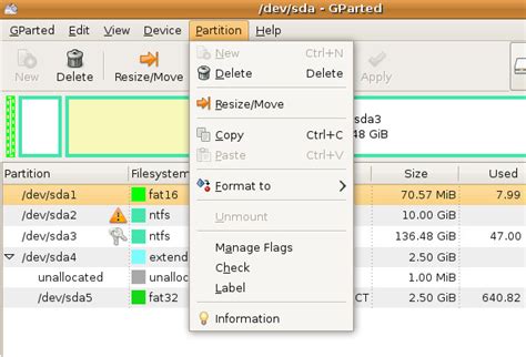 use gparted to manage your disk partitions in ubuntu linux