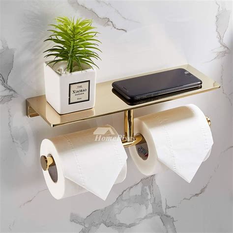 Luxury Gold Modern Double Toilet Paper Holder Polished Brass Chrome