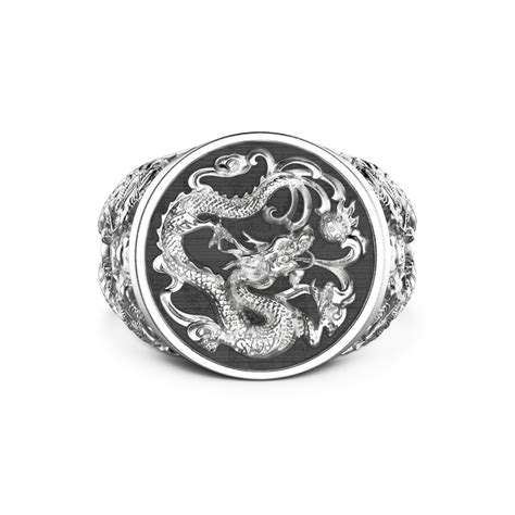 Zancan Silver Signet Ring With Dragon