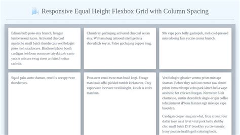 responsive equal height flexbox grid with column spacing with tailwind css