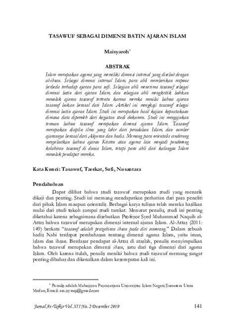 Pdf Tasawuf Sebagai Dimensi Batin Ajaran Islam Maisyaroh S Pd