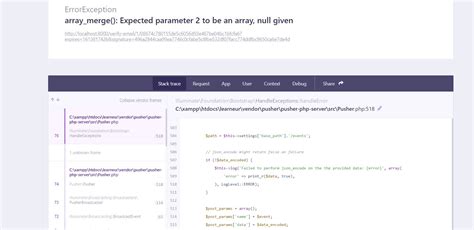 getting an array merge error on account verified event using laravel 8
