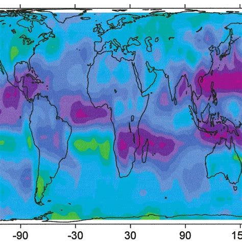 Latitude Longitude Map Of Correlation Coefficients Between Monthly Mean