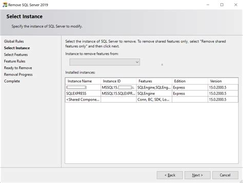 uninstall just one instance of sql server domain web center