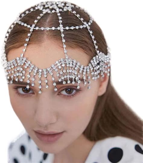 Brinie Rhinestone Hair Chains Silver Head Chain Jewelry