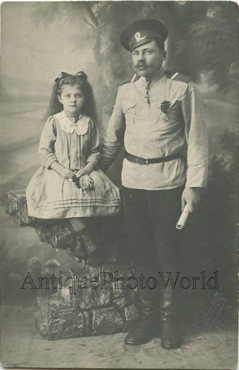 Imperial Russian Soldier W Medal Daughter Antique Photo 1822660207