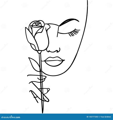 Woman Face With Rose Flower Continuous Line Drawing Vector