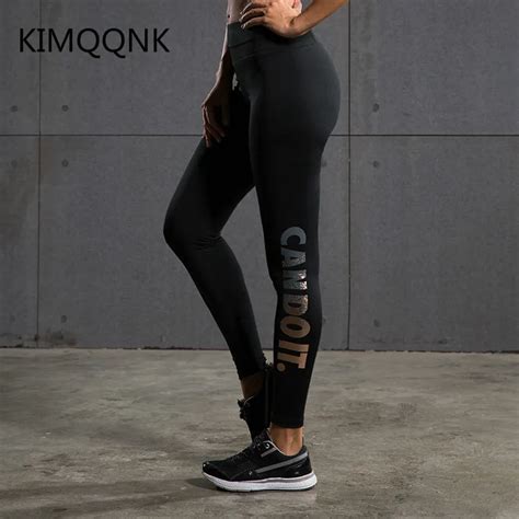 Bronzing Letters High Waist Stretched Sports Pants Gym Clothes Spandex