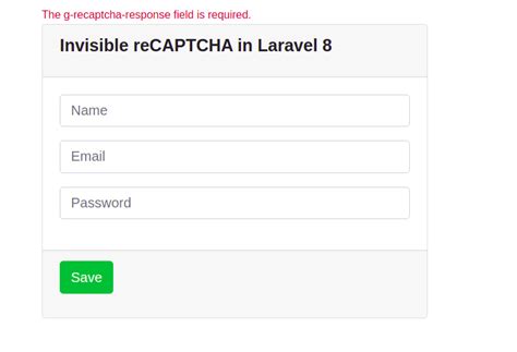 how to implement invisible recaptcha in laravel 8