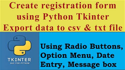 create registration form using python tkinter export data to csv and