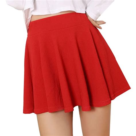 Womail Women Lady High Waist Plain Skater Flared Pleated Short Mini