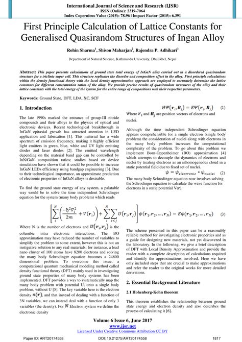 Pdf First Principle Calculation Of Lattice Constants For Generalised