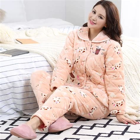 Newest Women Coral Fleece Pajamas Sets Women Clothing Thickening