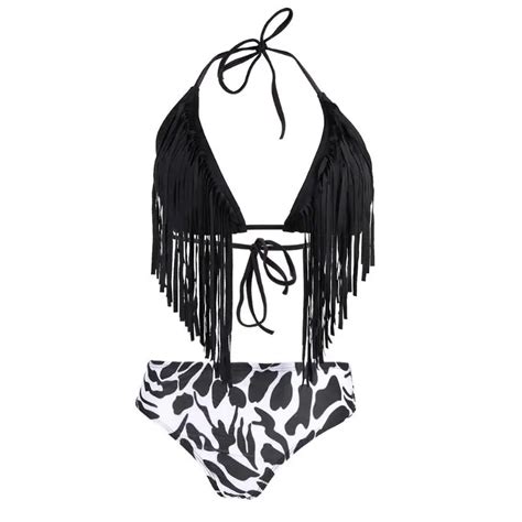 Sexy Bikini Women Swimsuit Push Up Swimwear Tassel Bandage Halter
