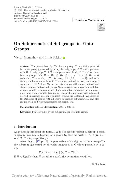 on subpermuteral subgroups in finite groups request pdf