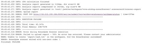 sonarqube scanner execution execution error failed to upload report