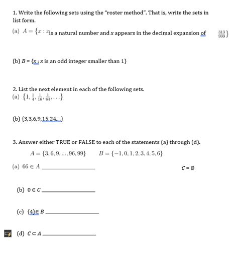 Solved 1 Write The Following Sets Using The Roster