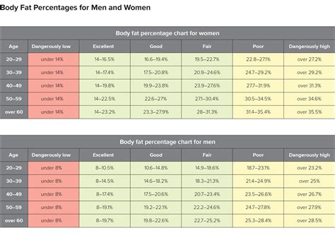 body fat percentage chart women men and calculations