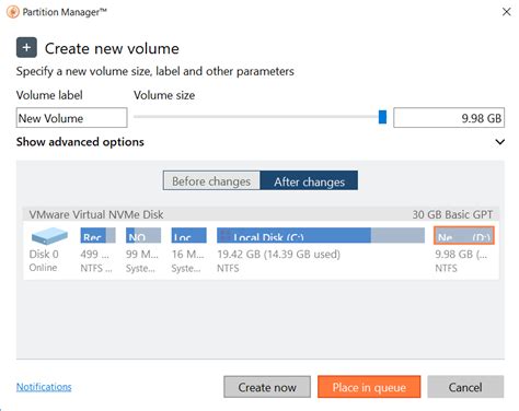 Resize Windows Partition Advance Options