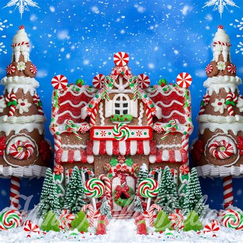 Kate Gingerbread House Backdrop Christmas Blue Snow Winter For