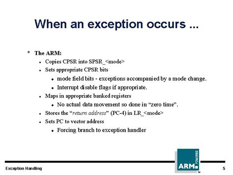 exception handling arm advanced risc machines exception handling