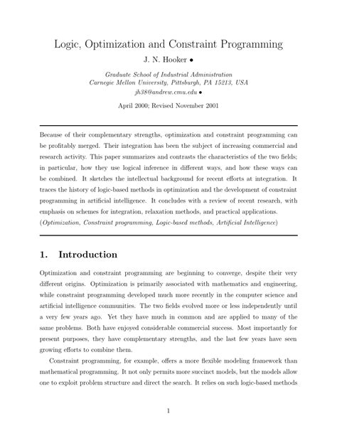 pdf logic optimization and constraint programming