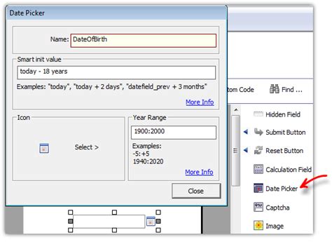 date picker properties simfatic forms 5 0 help
