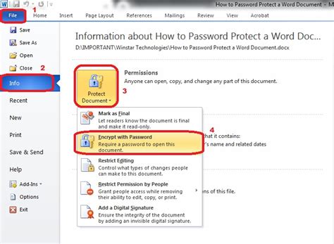 How To Password Protect A Word Document Winstar Technologies